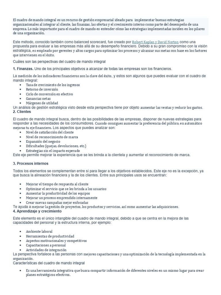 cuadro de mando integral concepto y ejemplos | PDF | Business ...