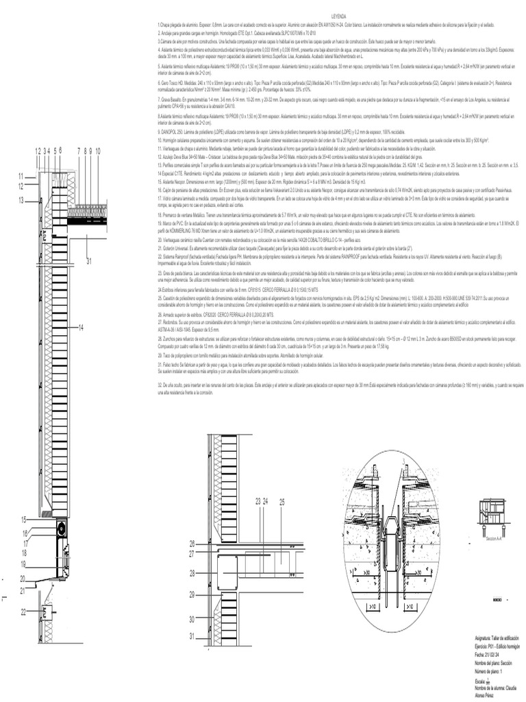 TE P01 - ClaudiaAlonsoPerez 001 Sección Constructiva | PDF | Aislamiento térmico | Hormigón