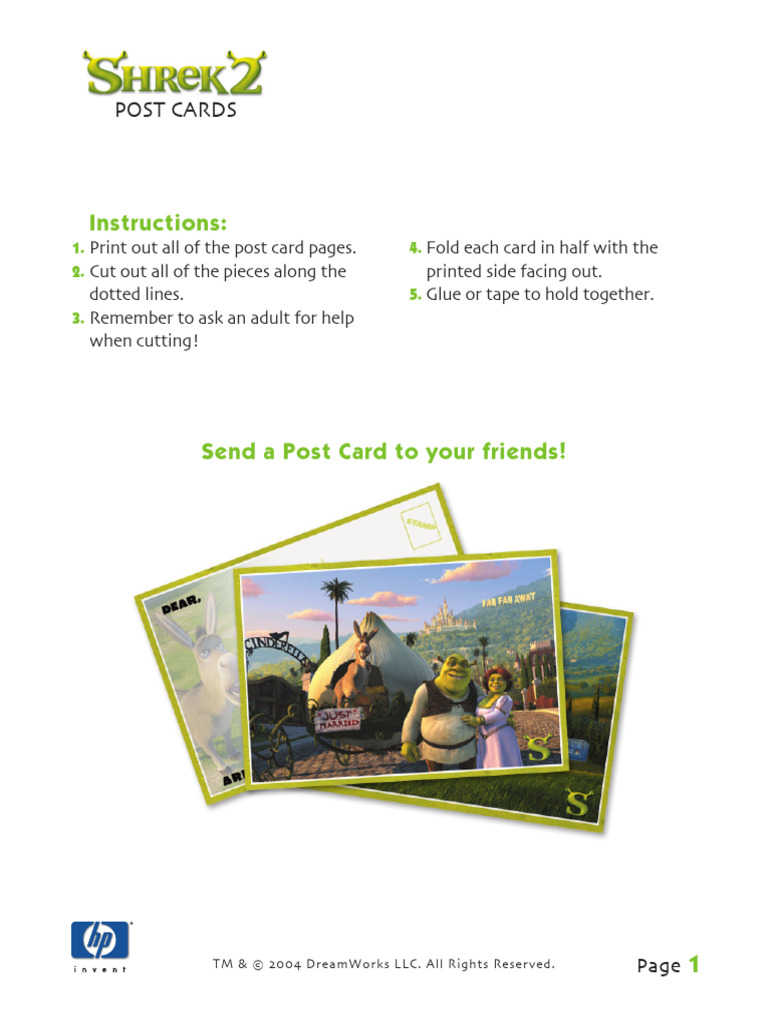 Shrek 2 DVD Bonus Postcards | PDF | Postcard | Stationery