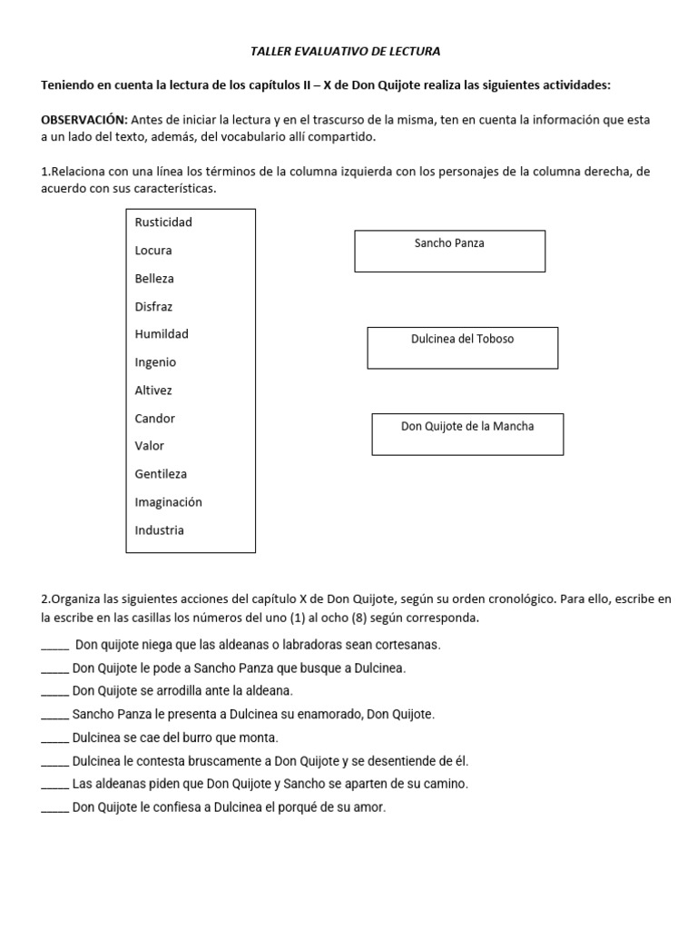 ACTIVIDAD DON QUIJOTE 10 | PDF | Don Quijote | Novelas de comedia
