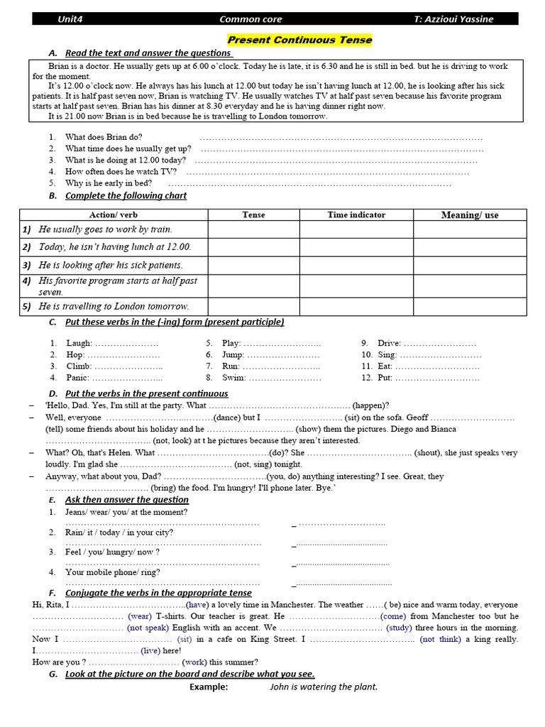 Present Continuous Handout | PDF | Verb | Language Mechanics