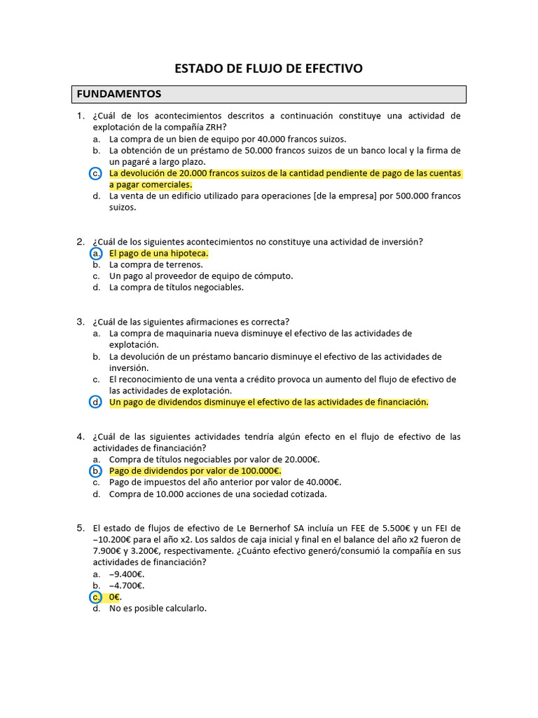 Ejercicios EFE - Flujo de Efectivo (Grupo6) | PDF | Servicios financieros | Dinero