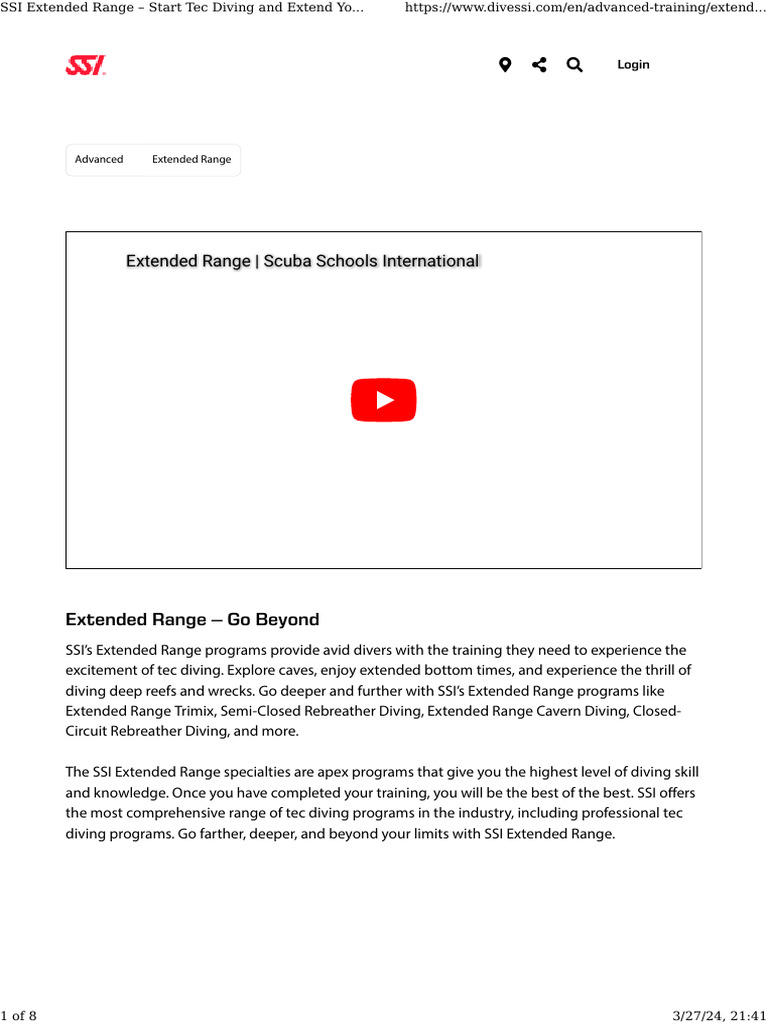 SSI Extended Range - Start Tec Diving and Extend Your Range Today | PDF