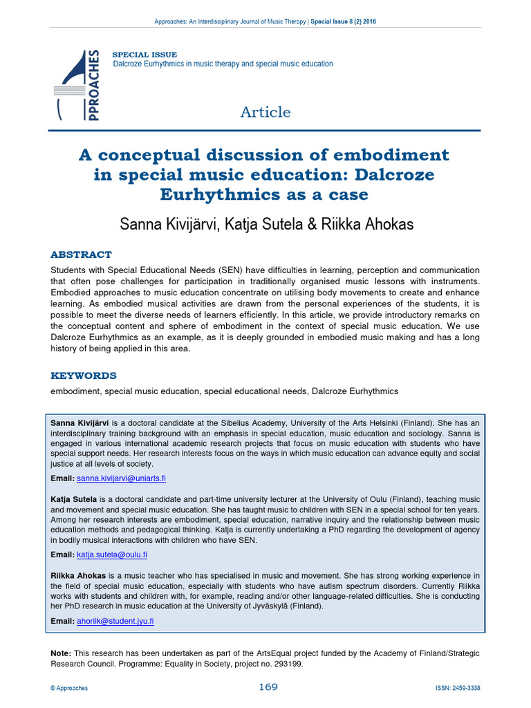 Embodiment in Special Music Ed | PDF | Embodied Cognition | Music Education