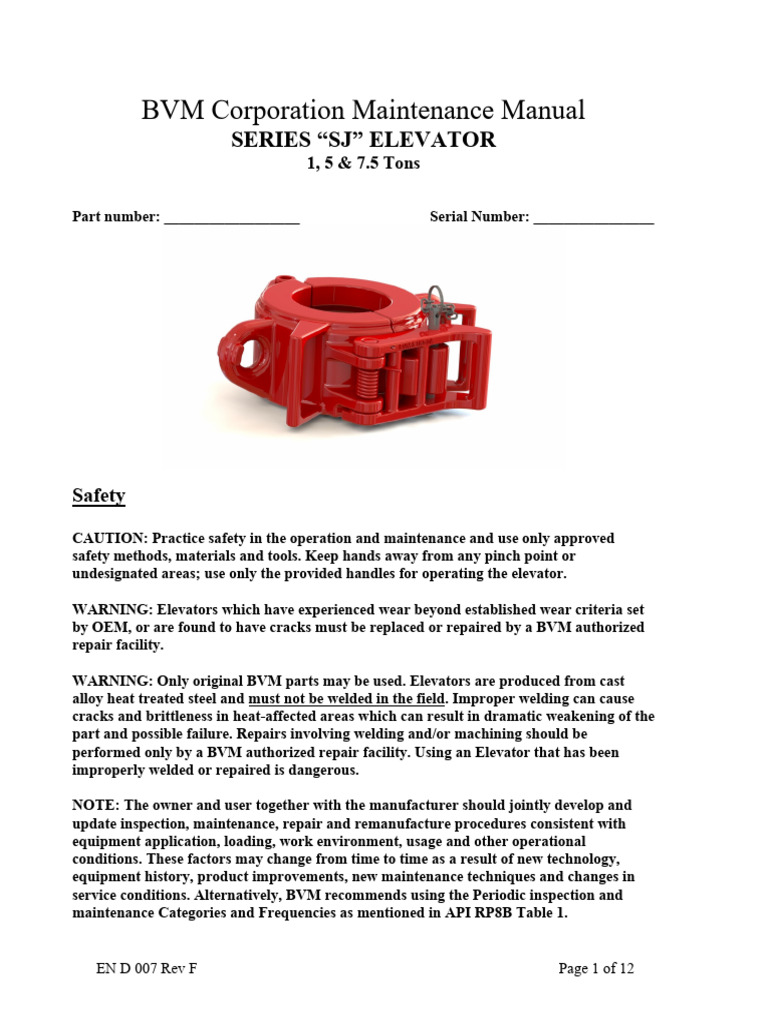 Single Joint Elevator Series "SJ" Elevator - 1.5 & 7.5 Tons | PDF ...