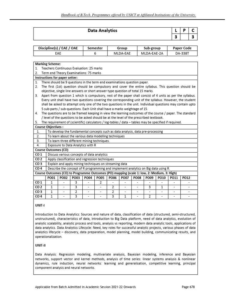 MLDA Syllabus | PDF | Machine Learning | Statistics