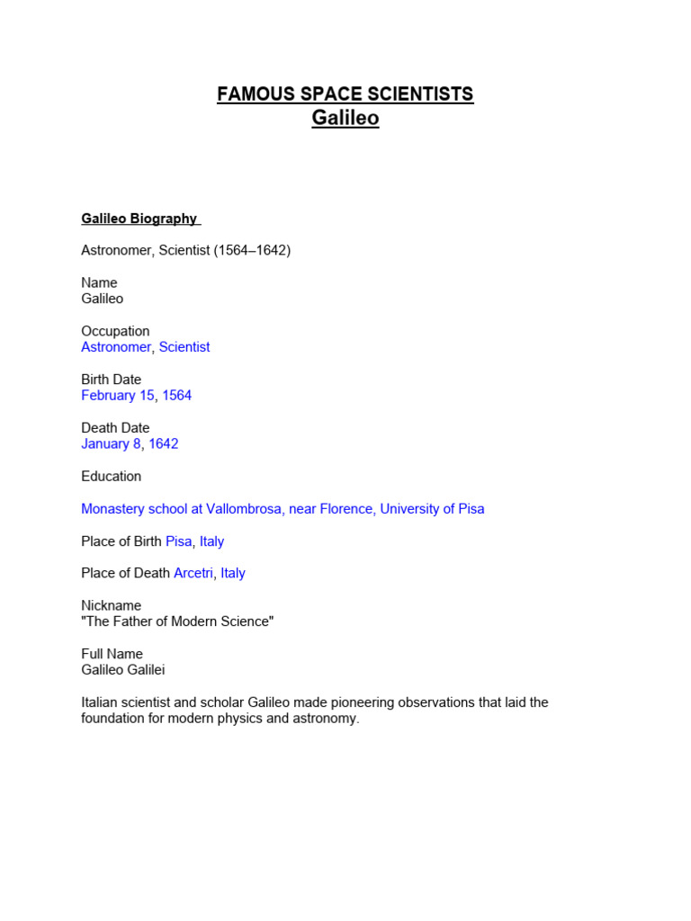 Galileo Biography | PDF | Galileo Galilei | Heliocentrism