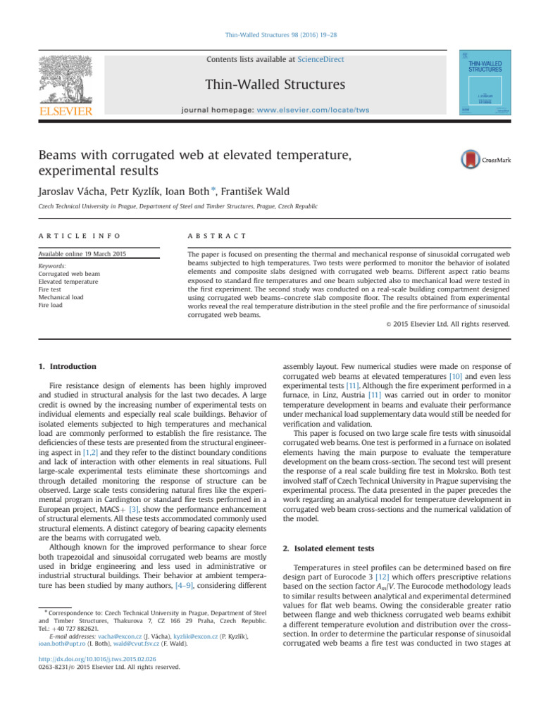 Beams With Corrugated Web at Elevated Temperature Exp 2016 Thin Walled Stru | PDF | Beam ...