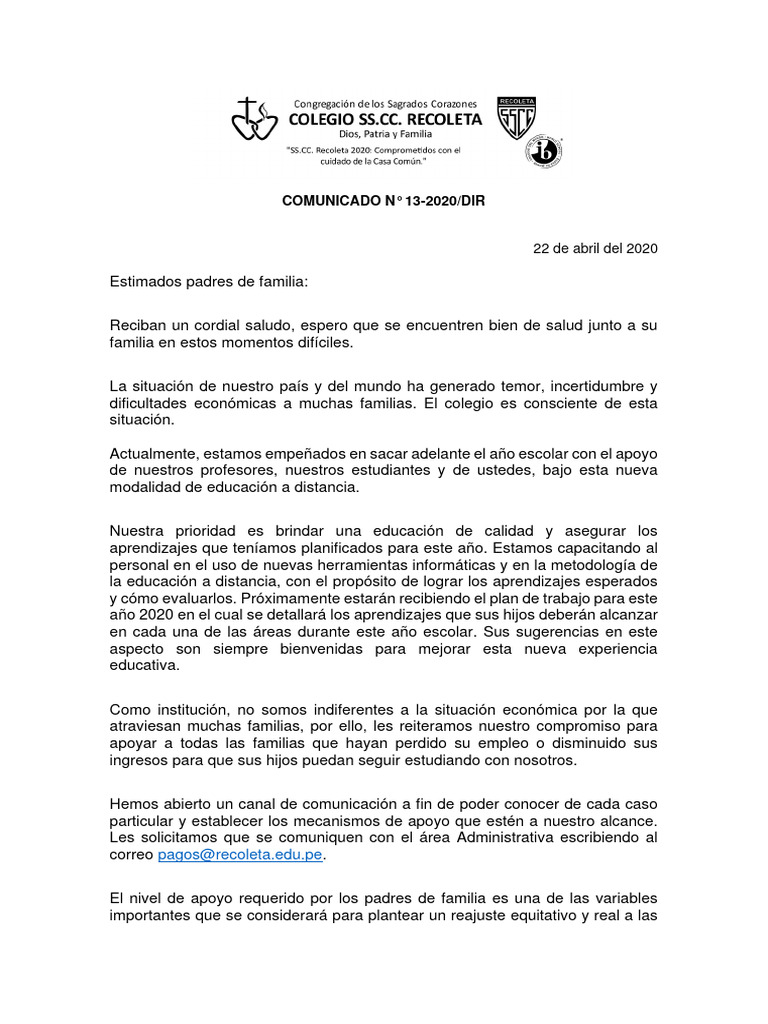 Comunicado N13 PPFF | PDF | Educación a distancia | Aprendizaje