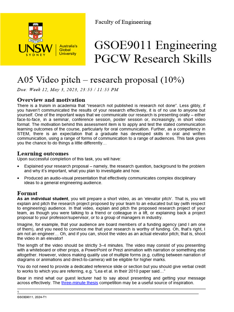 Video Pitch for Research Proposal | PDF | Communication | Cognition