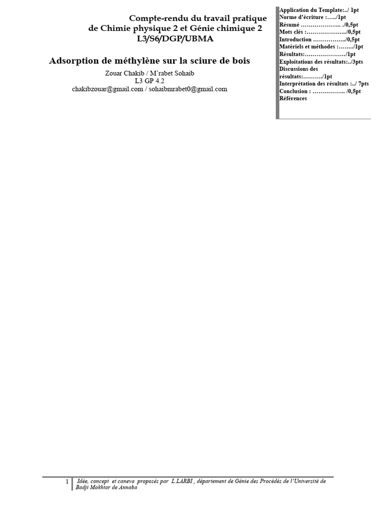 TP Opération Unitaire Adsorption | PDF