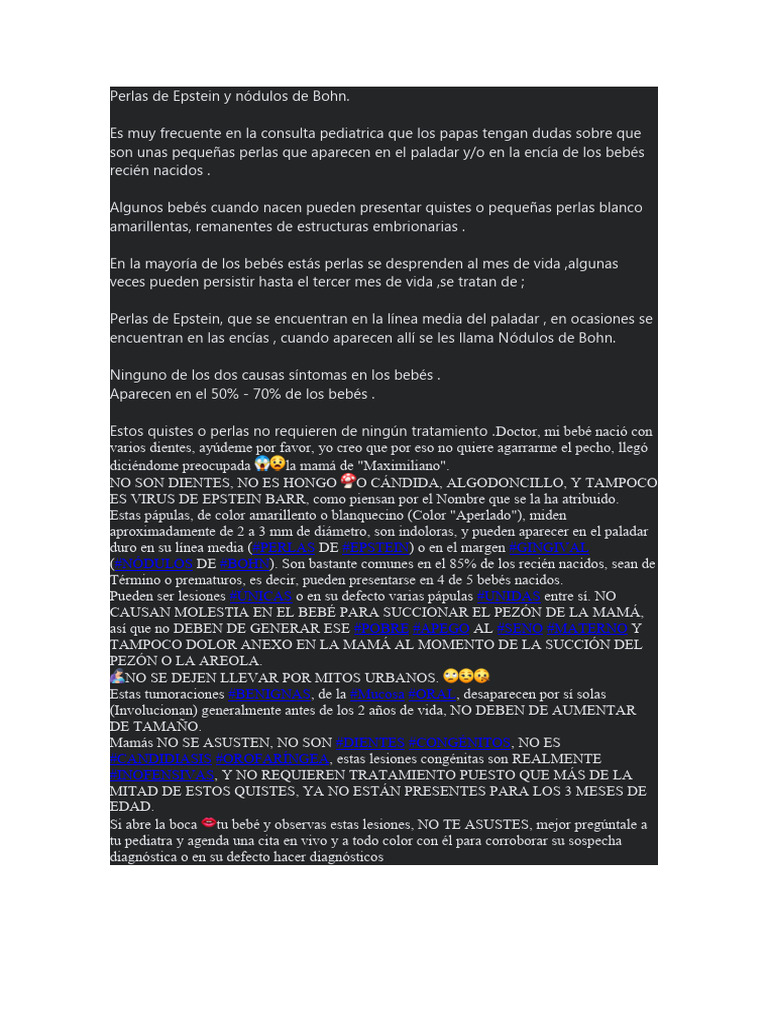 Perlas de Epstein y Nódulos de Bohn | PDF