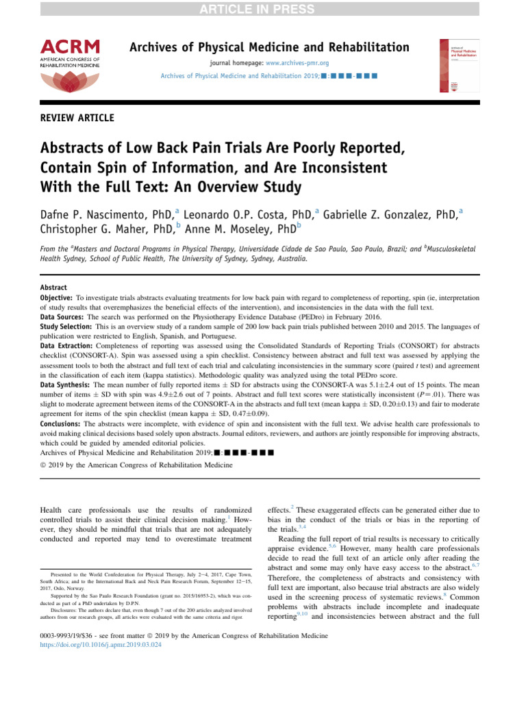 Spin Abstracts Back Pain | PDF | Abstract (Summary) | Physical Therapy