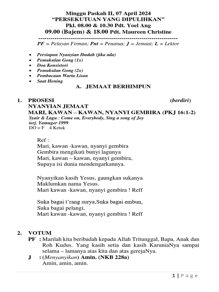 2024 04 07 Ibadah Ke 3 Pelantikan Bapel Fix | PDF