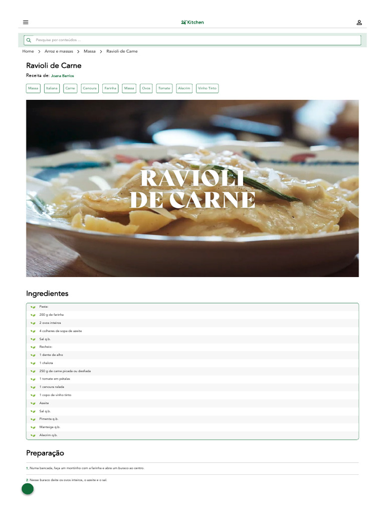 Ravioli de Carne - 24kitchen - Veja As Suas Receitas, Chefs e Programas Favoritos | PDF