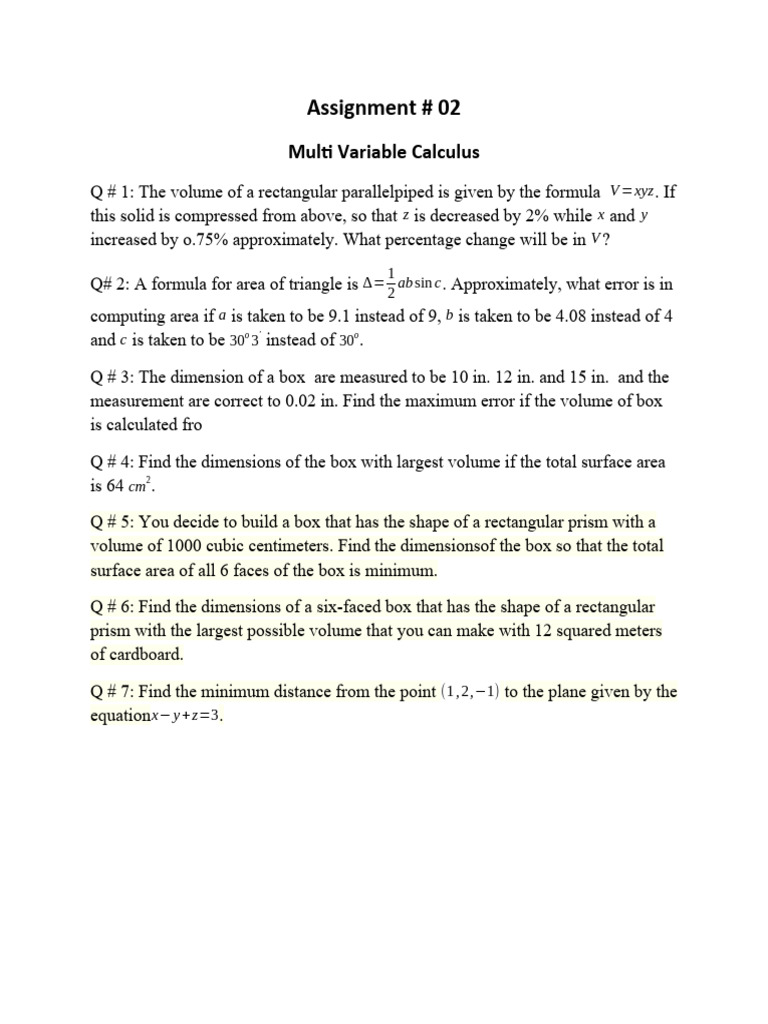 Multi Variable Calculus Assignment Solutions Pdf Teaching Methods 2916