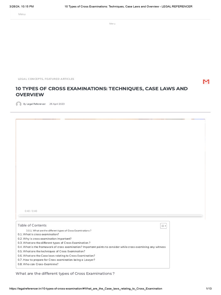 Types of Cross Examinations Explained | PDF | Witness | Witness Impeachment
