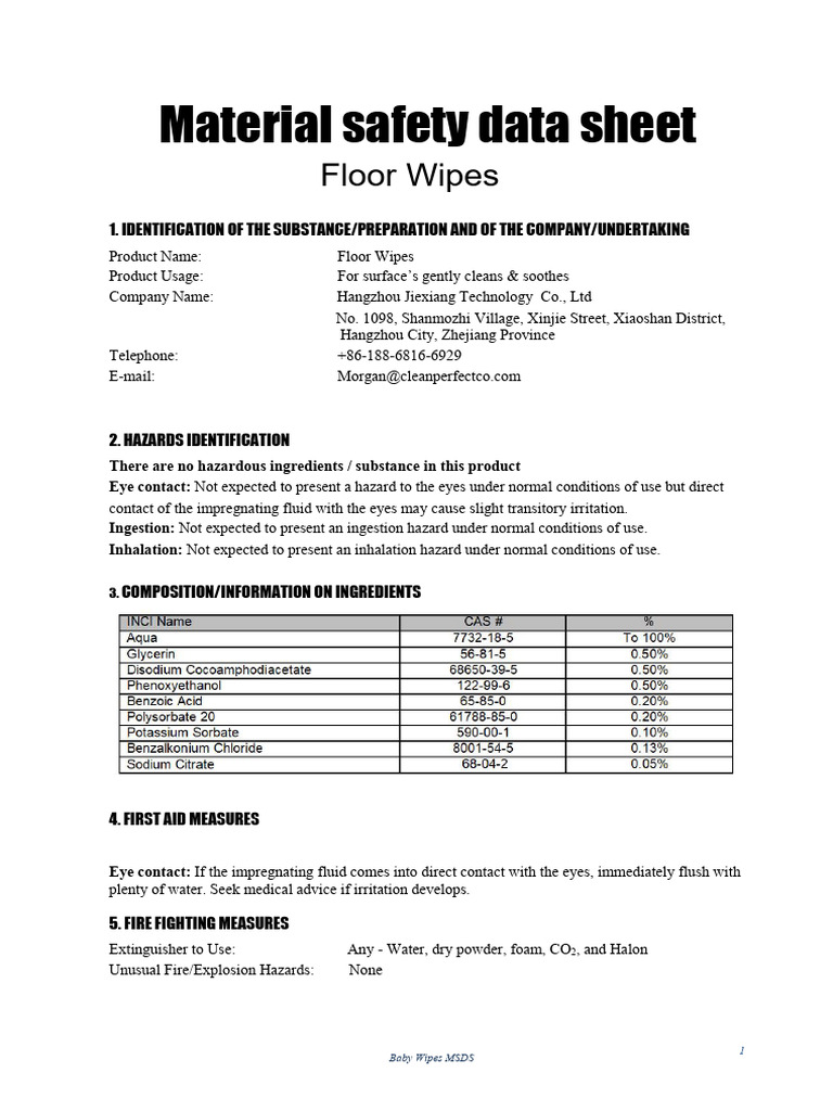 MSDS Wet Wipes | PDF