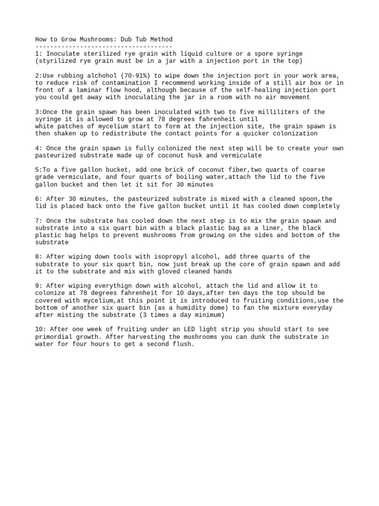 How To Grow Mushrooms Dub Tub Metho | PDF