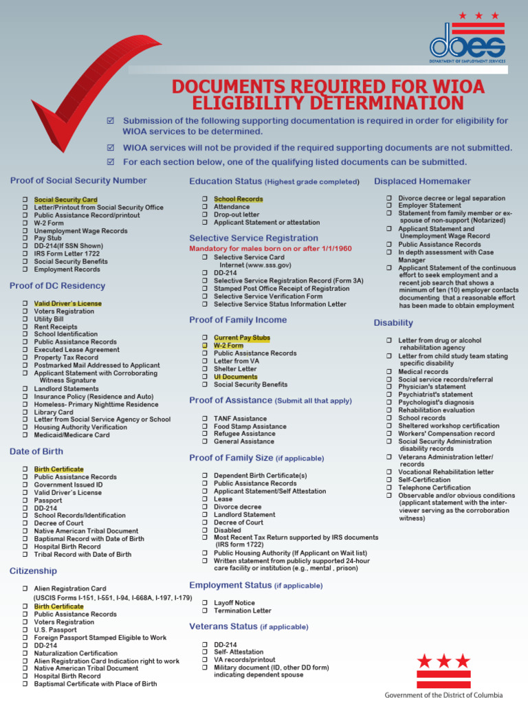 WIOA Eligibility Documentation Guide | PDF | Social Security Number ...