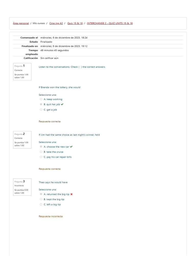 INTERCHANGE 2 - QUIZ UNITS 15 & 16 - Revisión Del Intento | PDF