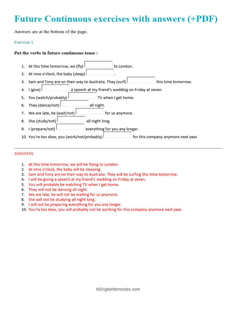 Future-Continuous-exercises-with-answers- | PDF