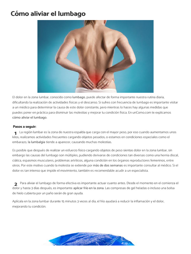 Cómo Aliviar El Lumbago | PDF | Dolor lumbar | Medicina CLINICA