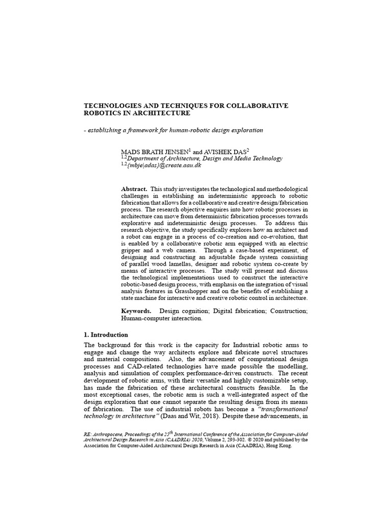 Technologies and Techniques For Collaborative Robotics in Architecture ...