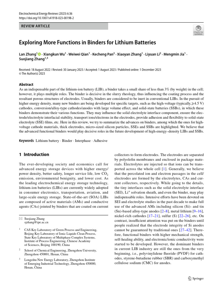 Exploring More Functions in Binders For Lithium Batteries | PDF | Lithium Ion Battery ...
