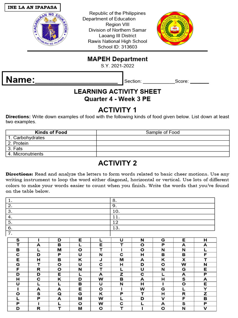 Answer Sheet q4 PE | PDF