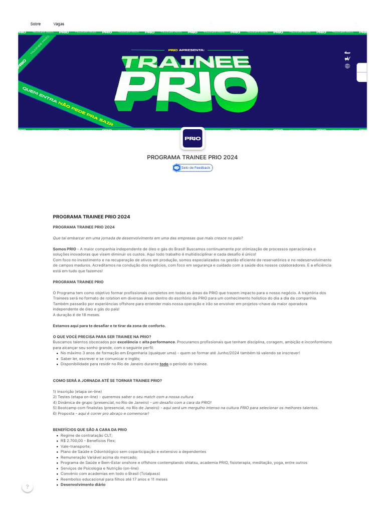 Oportunidade Trainee PRIO 2024 | PDF | Carreira e Crescimento