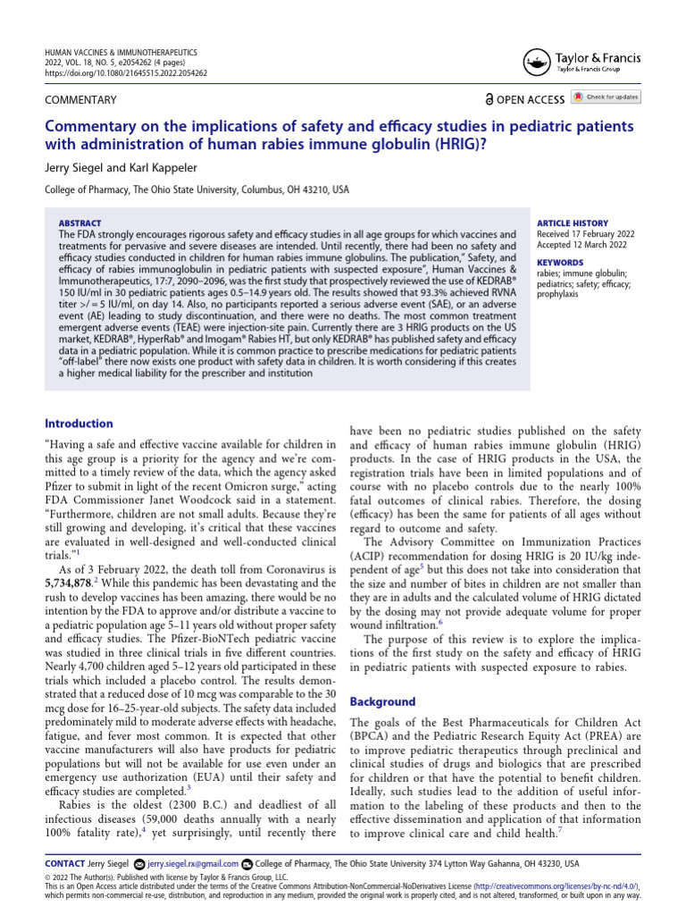Commentary On The Implications of Safety and Efficacy Studies in ...