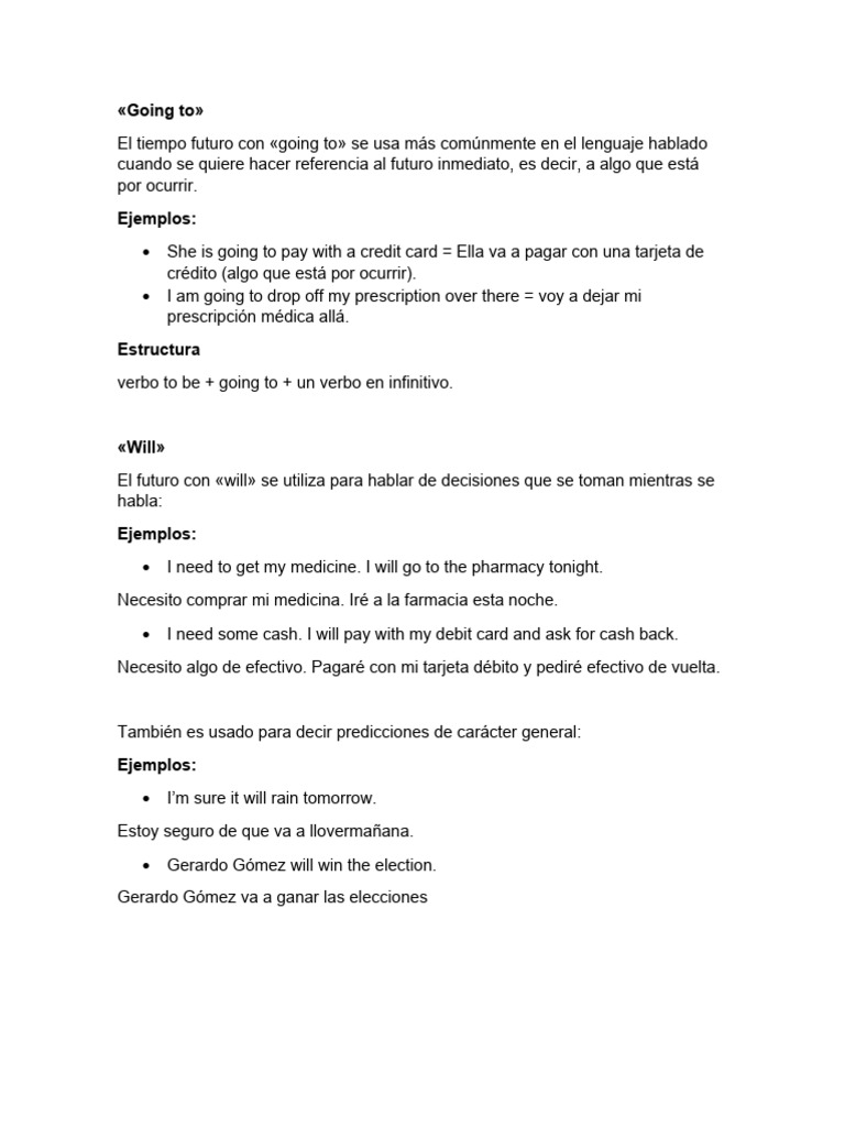 Uso de "going to" y "will" en inglés | PDF