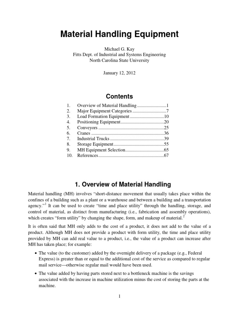 Material Handling Equipment Guide | PDF | Pallet | Secondary Sector Of ...