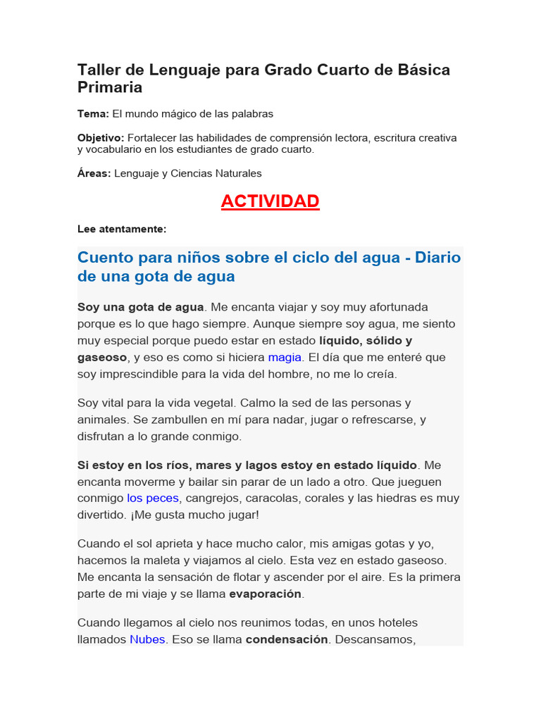 Taller de Lenguaje: Ciclo del Agua | PDF | Agua | Nieve