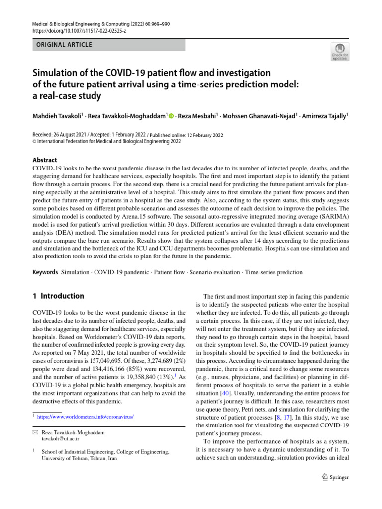 Simulation of The COVID 19 Patient Flow and Investigation of The Future Patient Arrival Using A ...