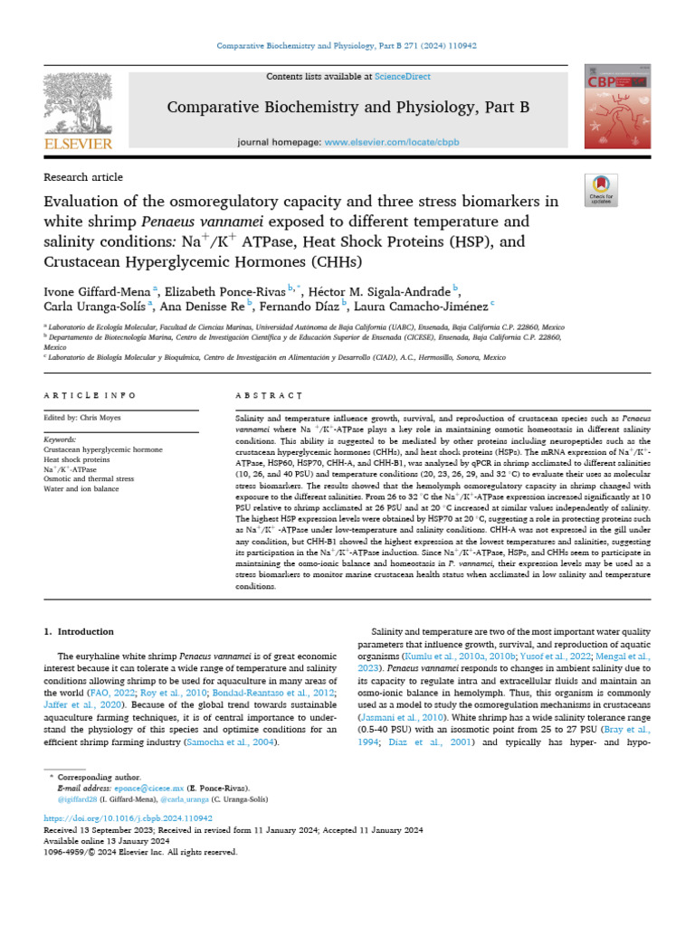 evaluacion de la osmoregulacion con estres por temp y salinidad | PDF | Real Time Polymerase ...
