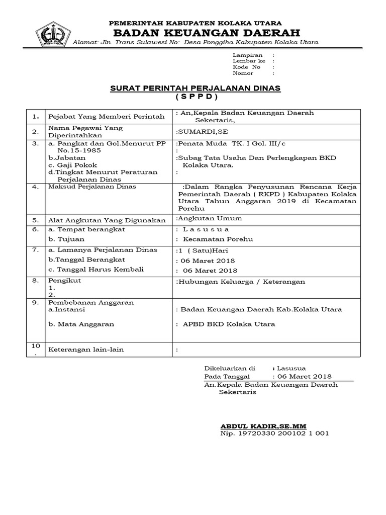 Fom SPPD Dan Rekap Rekening | PDF