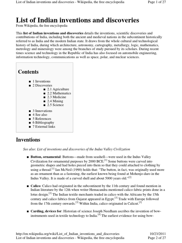List of Indian Inventions and Discoveries: From Wikipedia, The Free ...
