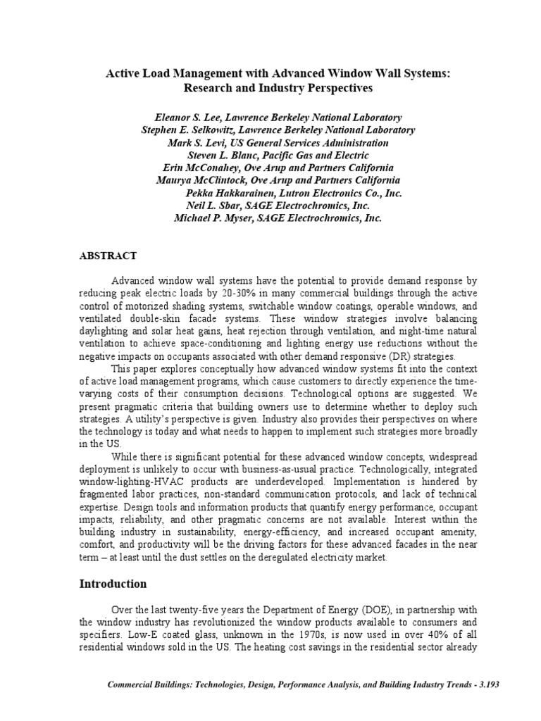 Active Load Management With Advanced Window Wall Systems Lee Et Al Pdf 5181