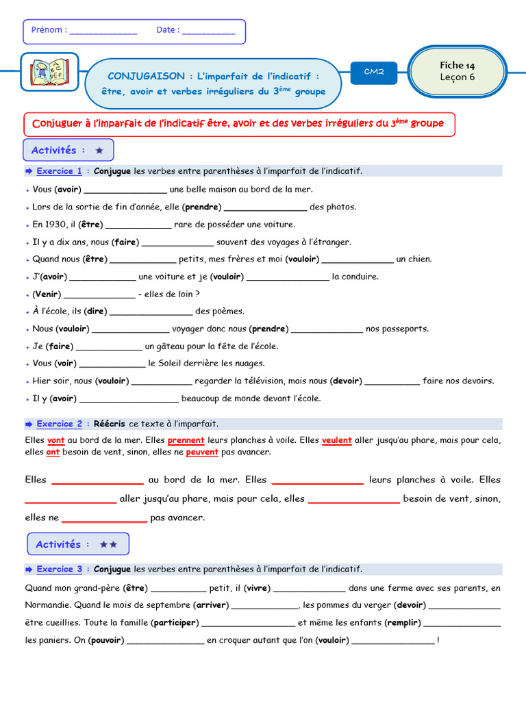 Conjugaison de l'imparfait : Être et Avoir | PDF | Verbe | Linguistique