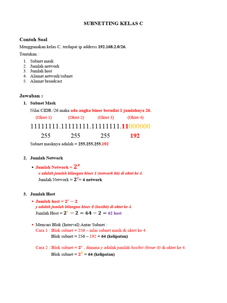 JK02 - Contoh Soal Subnet Kelas C (1) | PDF