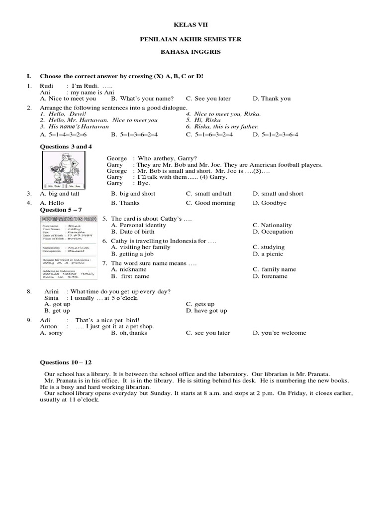 Kelas Vii-Pas Bahasa Inggris PT 1 | PDF
