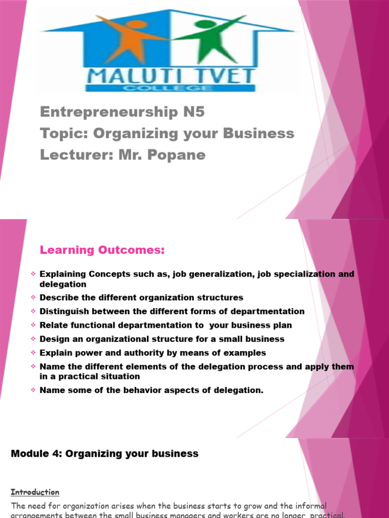 N5 Entrepreneurship Organizing Your Business | PDF | Organizational ...