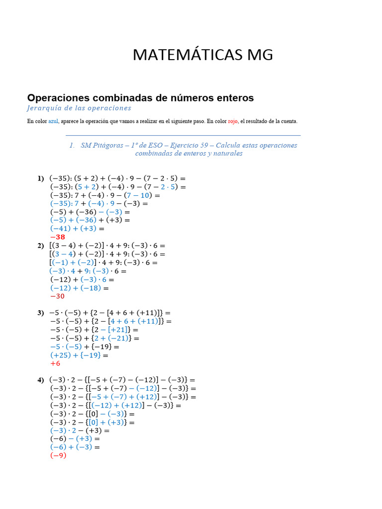 MGESO1 Enteros Operaciones Combinadas | PDF