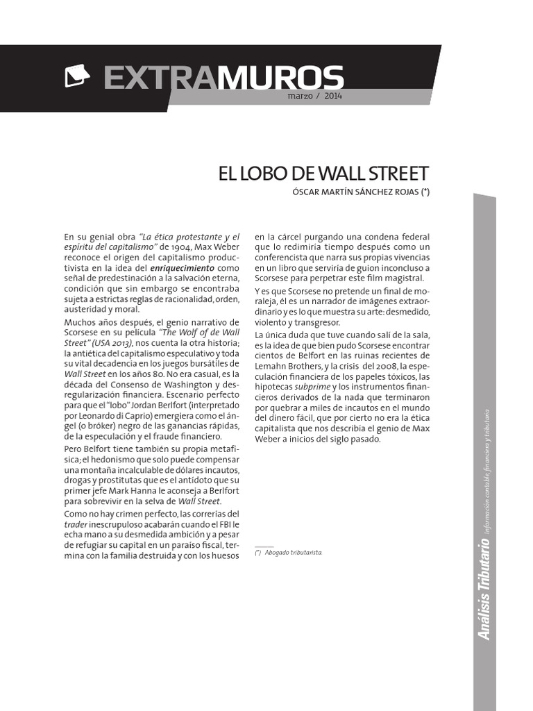 El Lobo de Wall Street | PDF | Martin Scorsese | mundo financiero