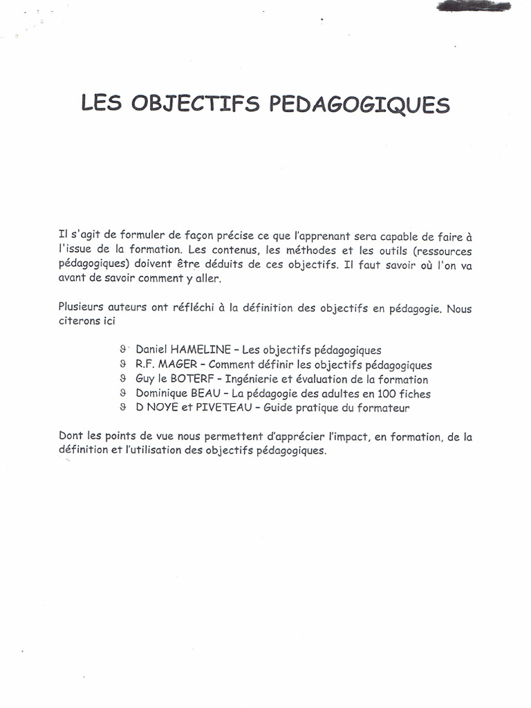 Les Objectifs Pédagogiques | PDF