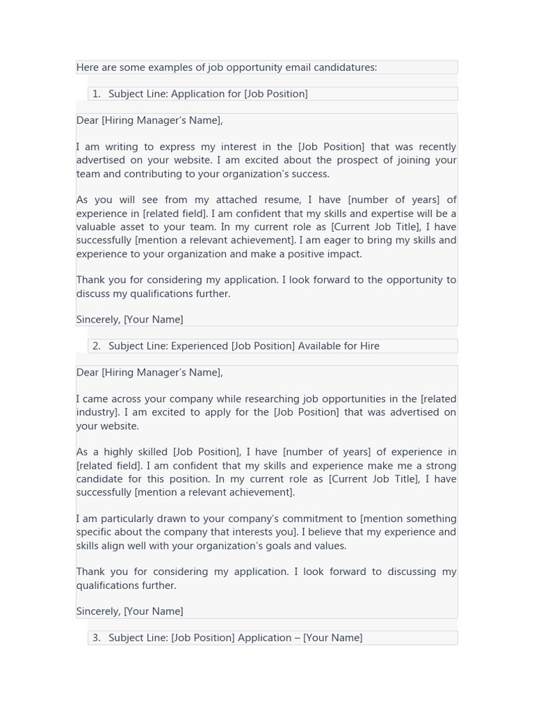 Here Are Some Examples of Job Opportunity Email Candidatures | PDF