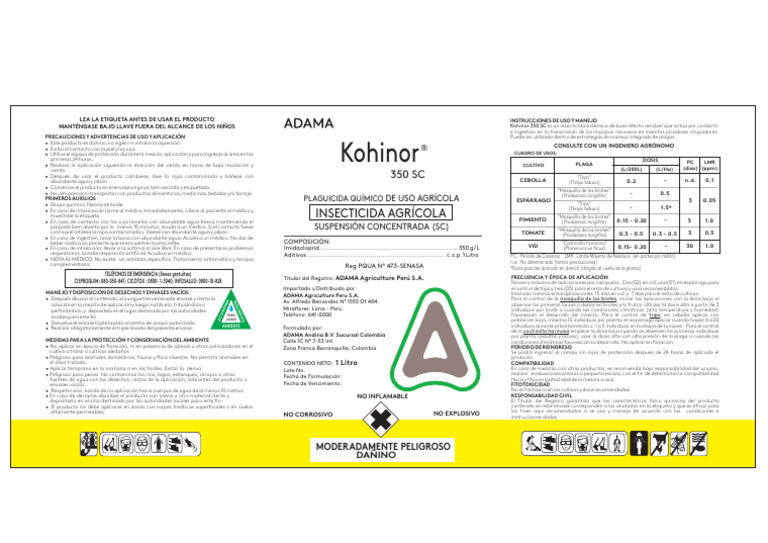 Kohinor 350 SC Etiqueta | PDF | Agua | Plaga (organismo)