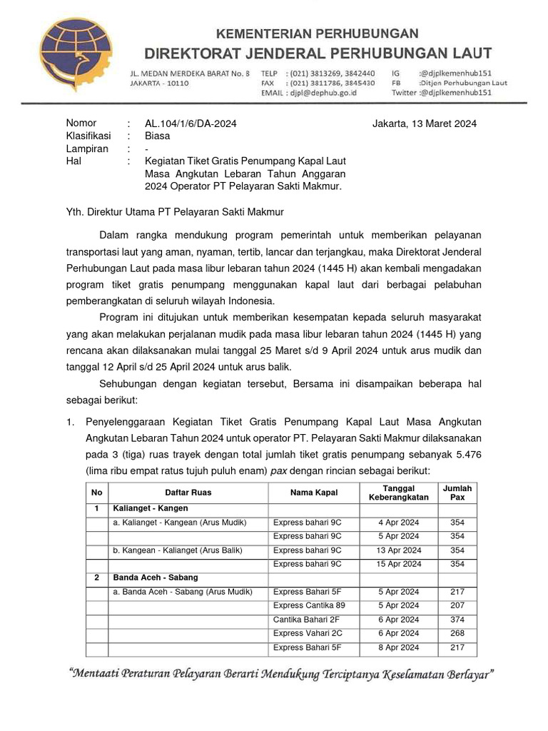 1 - 6 - Kegiatan Tiket Gratis Penumpang Kapal Laut Masa Angkutan ...
